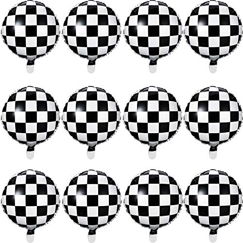 Checkerboard Balloon Aluminum Foil Balloon Black White Checkered Balloon for Racing Themed Party Decoration Supply, 18 Inches (24)