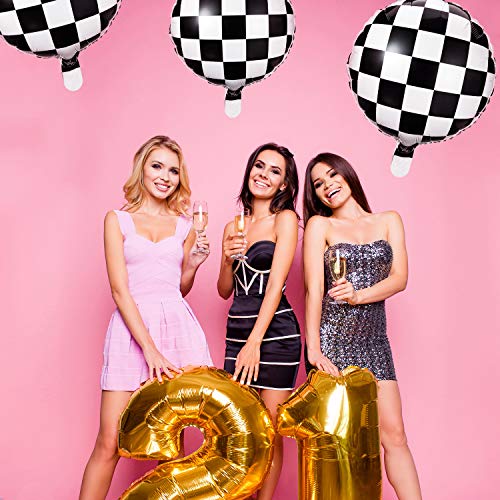 Checkerboard Balloon Aluminum Foil Balloon Black White Checkered Balloon for Racing Themed Party Decoration Supply, 18 Inches (24)