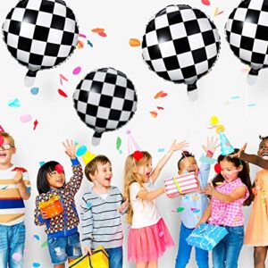 Checkerboard Balloon Aluminum Foil Balloon Black White Checkered Balloon for Racing Themed Party Decoration Supply, 18 Inches (24)