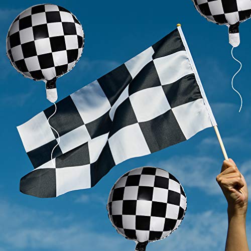 Checkerboard Balloon Aluminum Foil Balloon Black White Checkered Balloon for Racing Themed Party Decoration Supply, 18 Inches (24)