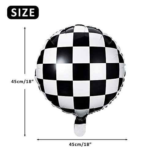 Checkerboard Balloon Aluminum Foil Balloon Black White Checkered Balloon for Racing Themed Party Decoration Supply, 18 Inches (24)