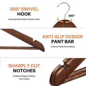 Smartor Wooden Hangers 20 Pack, Sturdy Coat Hangers for Closet, Quality Non Slip Hangers, Premium Heavy Duty Hangers, Durable Coat Hanger, Pants Hanger, Suit Hangers, with 360° Rotating Hook, Walnut