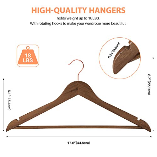 Smartor Wooden Hangers 20 Pack, Sturdy Coat Hangers for Closet, Quality Non Slip Hangers, Premium Heavy Duty Hangers, Durable Coat Hanger, Pants Hanger, Suit Hangers, with 360° Rotating Hook, Walnut