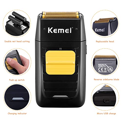 KEMEI Double Foil Professional Electric Shaver for Razors Head for Bald Barber Supplies Hair & Beard Trimmer Cordless Rechargeable Gifts for Men Fathers Husband Boyfriend