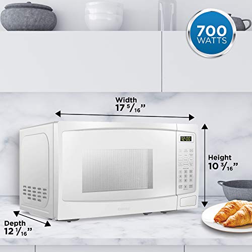 Danby DBMW0720BWW 0.7 Cu.Ft. Countertop Microwave In White - 700 Watts, Small Microwave With Push Button Door