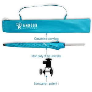 AMMSUN Chair Umbrella with Universal Clamp 43 inches UPF 50+,Portable Clamp on Patio / Beach Chair,Stroller,Sport chair,Wheelchair and Wagon,Bright Blue