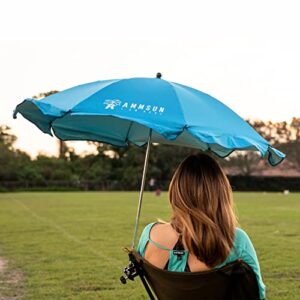 AMMSUN Chair Umbrella with Universal Clamp 43 inches UPF 50+,Portable Clamp on Patio / Beach Chair,Stroller,Sport chair,Wheelchair and Wagon,Bright Blue