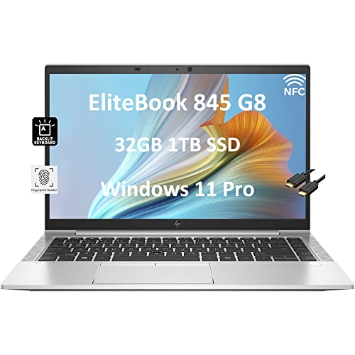 HP EliteBook 845 G8 14" FHD Business Laptop (AMD Ryzen 7 PRO 5850U, 32GB RAM, 1TB SSD, Beats i7-1165G7) 3-Year Warranty, 14-hr Battery Life, Backlit, Fingerprint, NFC, Webcam, HDMI Cable, Win 11 Pro