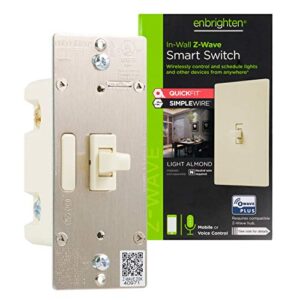 enbrighten almond z-wave plus smart light switch with quickfit and simplewire, 3-way ready, compatible with alexa, google assistant, zwave hub required, repeater/range extender, toggle, 14293