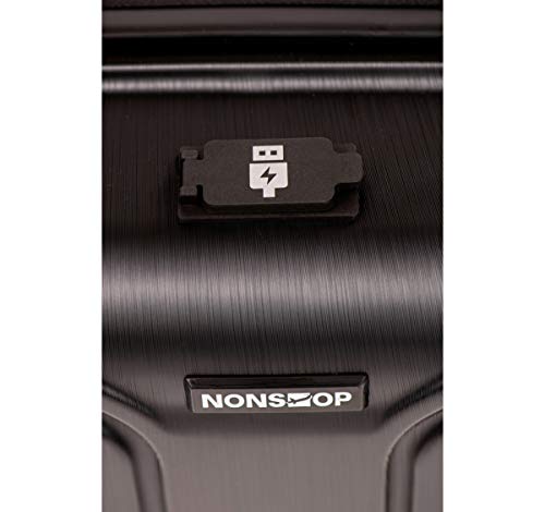 NONSTOP NEW YORK Luggage Expandable Spinner Wheels hard side shell Travel Suitcase Set 3 Piece (Black, 3-Piece Set (20/24/28) W/Power Bank)