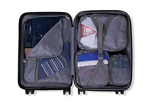 NONSTOP NEW YORK Luggage Expandable Spinner Wheels hard side shell Travel Suitcase Set 3 Piece (Black, 3-Piece Set (20/24/28) W/Power Bank)