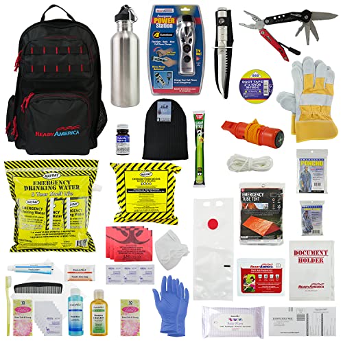 Ready America 72 Hour Elite Emergency Kit, 1-Person, 3-Day Backpack, Includes First Aid Kit, Survival Blanket, Emergency Food, Portable Disaster Preparedness Go-Bag for Earthquake, Fire, Flood