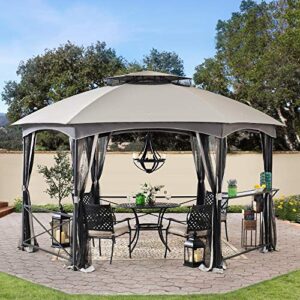 sunjoy ashton 14.7x14.7 ft. 2-tone hexagon steel gazebo with 2-tier dome roof, gray