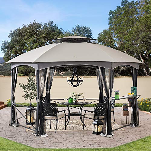 Sunjoy Ashton 14.7x14.7 ft. 2-Tone Hexagon Steel Gazebo with 2-Tier Dome Roof, Gray