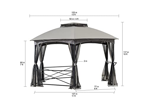 Sunjoy Ashton 14.7x14.7 ft. 2-Tone Hexagon Steel Gazebo with 2-Tier Dome Roof, Gray