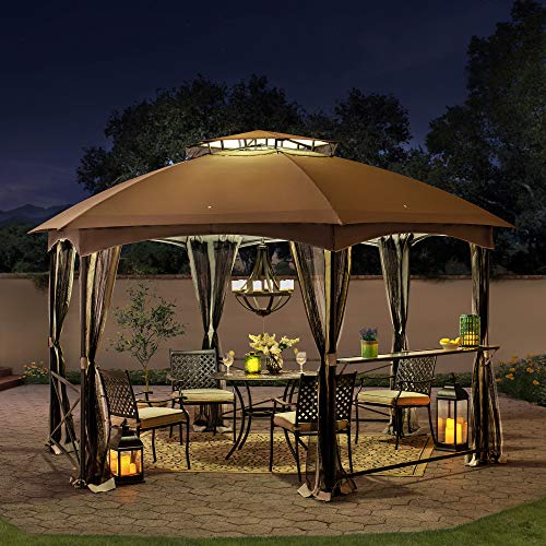 Sunjoy Ashton 14.7x14.7 ft. 2-Tone Hexagon Steel Gazebo with 2-Tier Dome Roof, Gray