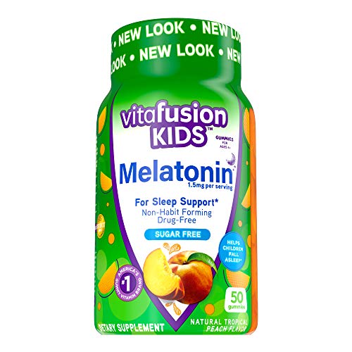 Vitafusion Kids Melatonin Gummy Supplements, Tropical Peach Flavored Sleep Support Supplements (1), 50 Count