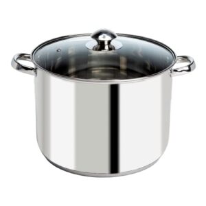 ecolution stainless steel stock pot with encapsulated bottom matching tempered glass steam vented lids, made without pfoa, dishwasher safe, 8-quart, silver