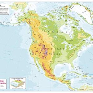 Color Blind Friendly Children's Physical Map of North America - 35.75" x 26.5" Laminated