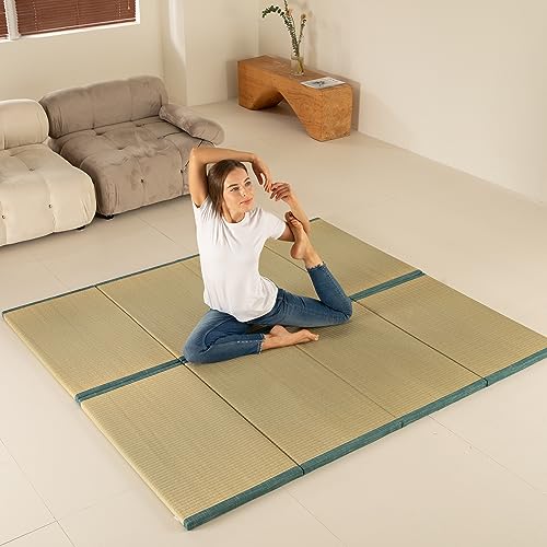 MustMat Japanese Floor Mattress Foldable Tatami Mats Folding Tatami Futon Mattress Rush Grass Floor Bed 35.4"x78.7"x1.2"(2 Piece Set)