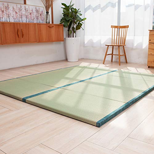 MustMat Japanese Floor Mattress Foldable Tatami Mats Folding Tatami Futon Mattress Rush Grass Floor Bed 35.4"x78.7"x1.2"(2 Piece Set)