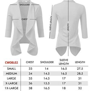 DOUBLJU Womens Lightweight Thin 3/4 Sleeve Open Front Blazer Jacket with Plus Size Black