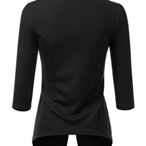 DOUBLJU Womens Lightweight Thin 3/4 Sleeve Open Front Blazer Jacket with Plus Size Black