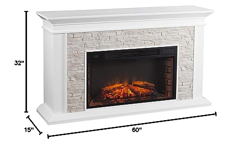 Canyon Heights Faux Stacked Stone Electric Fireplace - White