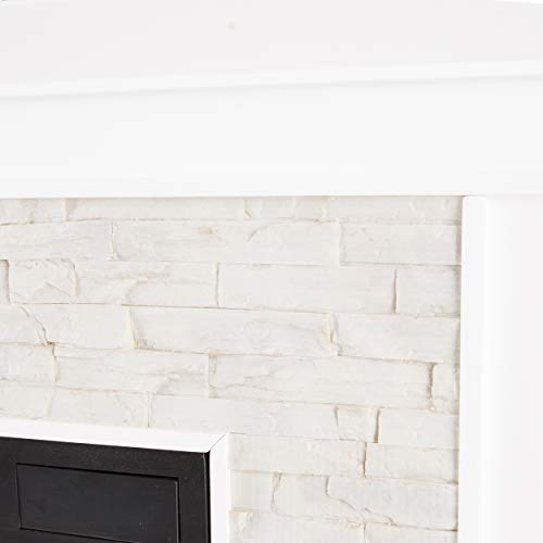 Canyon Heights Faux Stacked Stone Electric Fireplace - White