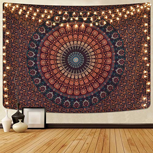 Lyacmy Bohemian Mandala Tapestry Hippie Tapestries Psychedelic Peacock Boho Tapestry Wall Hanging for Bedroom(51.2 x 59.1 inches)