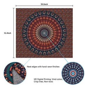 Lyacmy Bohemian Mandala Tapestry Hippie Tapestries Psychedelic Peacock Boho Tapestry Wall Hanging for Bedroom(51.2 x 59.1 inches)