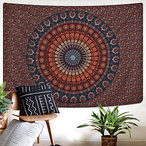 Lyacmy Bohemian Mandala Tapestry Hippie Tapestries Psychedelic Peacock Boho Tapestry Wall Hanging for Bedroom(51.2 x 59.1 inches)