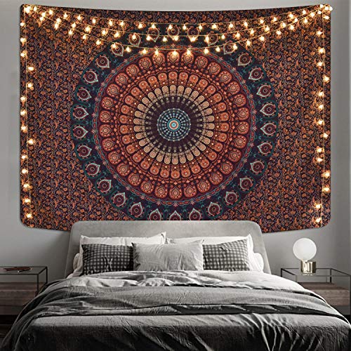 Lyacmy Bohemian Mandala Tapestry Hippie Tapestries Psychedelic Peacock Boho Tapestry Wall Hanging for Bedroom(51.2 x 59.1 inches)