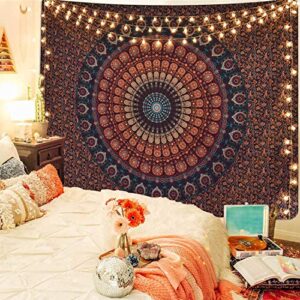 Lyacmy Bohemian Mandala Tapestry Hippie Tapestries Psychedelic Peacock Boho Tapestry Wall Hanging for Bedroom(51.2 x 59.1 inches)