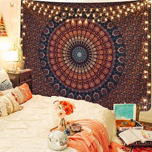 Lyacmy Bohemian Mandala Tapestry Hippie Tapestries Psychedelic Peacock Boho Tapestry Wall Hanging for Bedroom(51.2 x 59.1 inches)