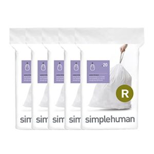 simplehuman code r custom fit drawstring trash bags in dispenser packs, 10 liter / 2.6 gallon, white, 100 count (pack of 5)