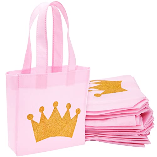 BLUE PANDA 24 Pack Princess-Themed Party Favor Bags for Girls, Pink Canvas Gift Bags for Birthday (6.5 x 7 x 2 in)