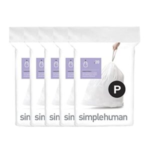 simplehuman code p custom fit drawstring trash bags, 50-60 liter / 13-16 gallon, white, 100 count (pack of 1)