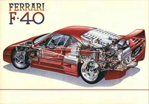 spaccato ferrari f-40 cars original vintage postcard