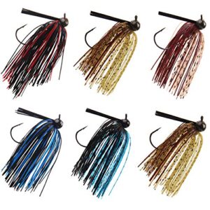 bass football jigs set-6pcs weedless jig swim jigs for bass fishing jig head silicone skirts weedguard system fishing lure kit 1/4oz