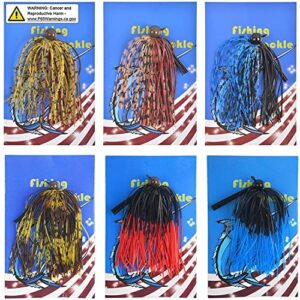 Bass Football Jigs Set-6pcs Weedless Jig Swim Jigs for Bass Fishing Jig Head Silicone Skirts Weedguard System Fishing Lure Kit 1/4oz