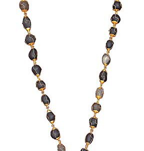 rudradivine Original Shaligram Shila Kantha with Gold Plated Cap Chain/Shaligram Big mala | Real Shaligram Stone from Gandak River Nepal | 32+1 Beads