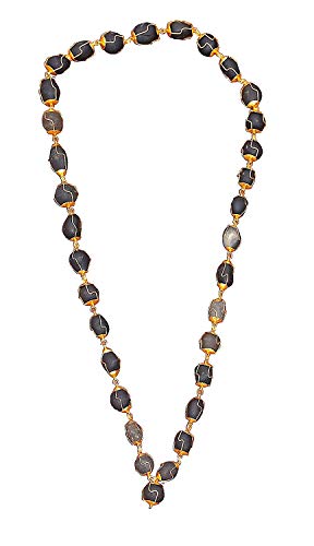 rudradivine Original Shaligram Shila Kantha with Gold Plated Cap Chain/Shaligram Big mala | Real Shaligram Stone from Gandak River Nepal | 32+1 Beads