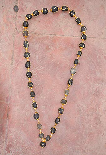 rudradivine Original Shaligram Shila Kantha with Gold Plated Cap Chain/Shaligram Big mala | Real Shaligram Stone from Gandak River Nepal | 32+1 Beads