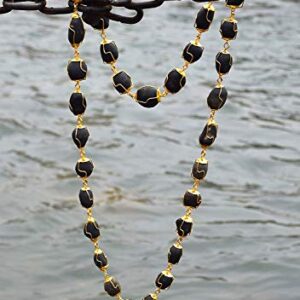 rudradivine Original Shaligram Shila Kantha with Gold Plated Cap Chain/Shaligram Big mala | Real Shaligram Stone from Gandak River Nepal | 32+1 Beads