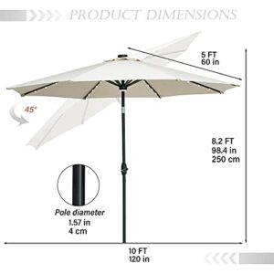 GDY 10Ft Patio Umbrella, Solar Powered 40 LED Lighted Aluminum Outdoor Table Market Umbrella with Tilt and Crank (Khaki)