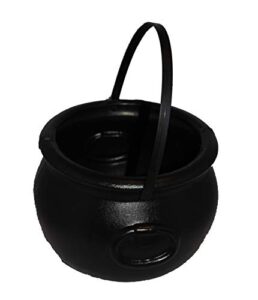 black plastic planter, antique, cast iron looking cauldron kettle flower pot 8" with handle, early american style