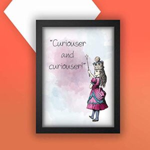 Curiouser and Curiouser - 11 x 14 Unframed Alice In Wonderland Watercolor Quote Art - Perfect as Classroom Decor, Children's Bedroom, Book Lovers