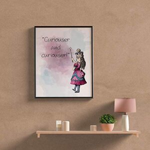 Curiouser and Curiouser - 11 x 14 Unframed Alice In Wonderland Watercolor Quote Art - Perfect as Classroom Decor, Children's Bedroom, Book Lovers