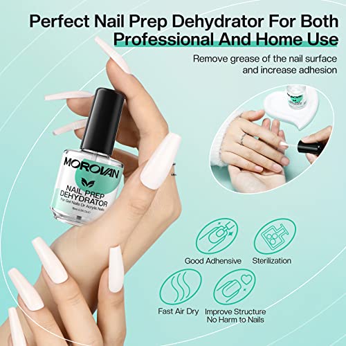 Morovan Acid Free Nail Dehydrator - Professional Dehydrator Nail Prep for UV Gel Nail Polish Acrylic Nails Fast Dry Dehydrator Nails 0.5 oz Natural Nail Primer Dehydrator Base Varnish Manicure Bonder